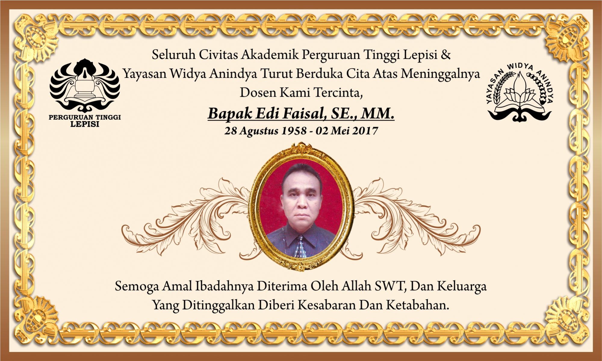 Turut Berduka Cita Atas Meninggalnya Bapak Edi Faisal, SE., MM ...